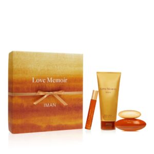 iman love memoir 3-piece fragrance set (parfum, travel spray, body lotion)