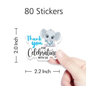 Cute Thank You for Celebrating with Us Blue Elephant Boy Thank You Stickers Labels,Elephant Party Sticker for Elephant Theme Boy Birthday Party Favor Label Decorations