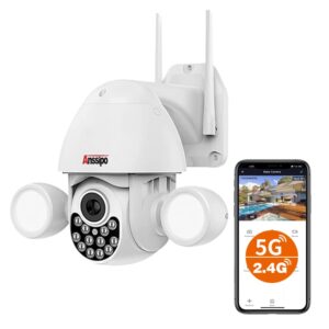 anssipo 5g 2.4ghz wifi security camera outdoor wireless, 3mp floodlight video surveillance, pan tilt 360° view, motion detection, auto tracking smart alerts, two way audio