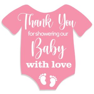 cute thank you for showering our baby with love pink baby onesie shaped girl baby shower thank you stickers labels for girl baby shower birthday party favor label decorations(10 in,80 labels)