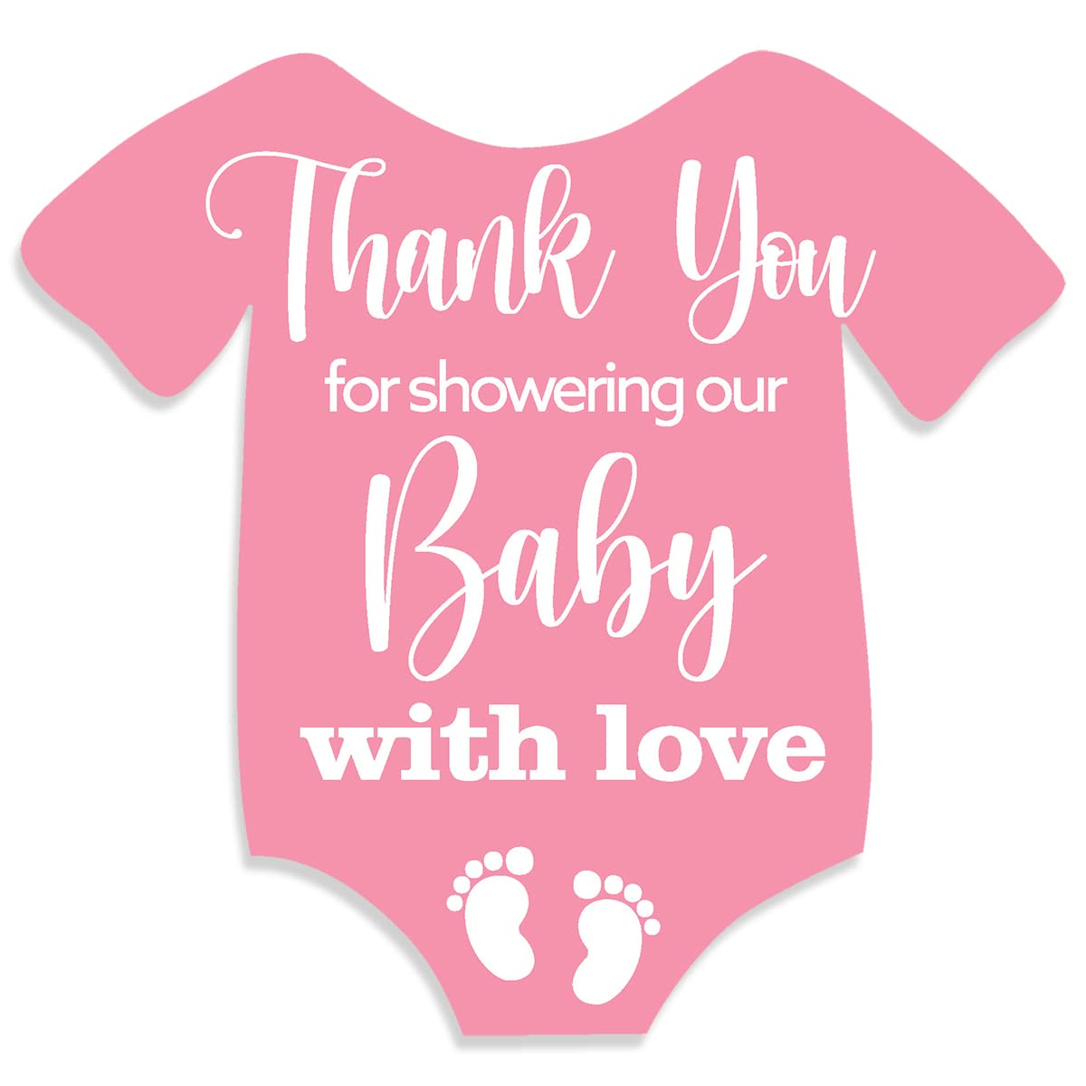 Cute Thank You for Showering Our Baby with Love Pink Baby Onesie Shaped Girl Baby Shower Thank You Stickers Labels for Girl Baby Shower Birthday Party Favor Label Decorations(10 in,80 Labels)