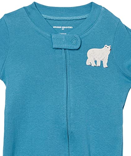 Amazon Essentials Baby Girls' Snug-Fit Cotton Footed Sleeper Pajamas, Pack of 2, Navy/Arctic Creatures, 12 Months