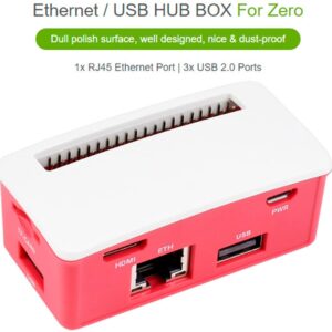 Ethernet/USB HUB HAT Board with ABS Case for Raspberry Pi Zero 2 W/Zero 2WH/Pi Zero/Zero W/Zero WH,with 3X USB Ports, Compatible with USB 2.0/1.1 and 1x RJ45 Ethernet Port 10/100M Auto-Negotiation