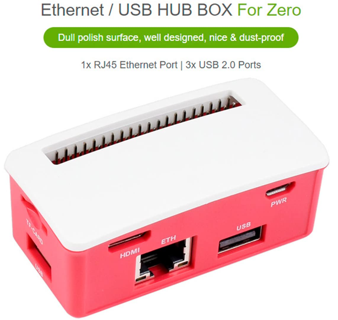 Ethernet/USB HUB HAT Board with ABS Case for Raspberry Pi Zero 2 W/Zero 2WH/Pi Zero/Zero W/Zero WH,with 3X USB Ports, Compatible with USB 2.0/1.1 and 1x RJ45 Ethernet Port 10/100M Auto-Negotiation