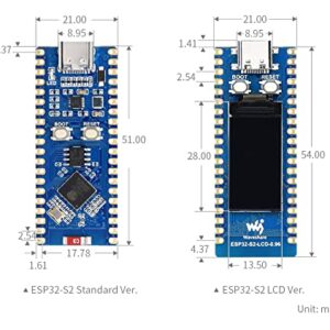 ESP32-S2 MCU WiFi Development Board with 0.96inch IPS LCD Display, 2.4 GHz WiFi 240 MHz Xtensa Single-Core 32-Bit LX7 Microcontroller, Support Raspberry Pi Pico Expansion Board