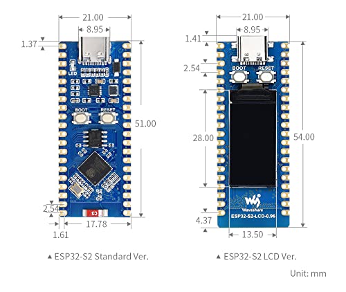 ESP32-S2 MCU WiFi Development Board with 0.96inch IPS LCD Display, 2.4 GHz WiFi 240 MHz Xtensa Single-Core 32-Bit LX7 Microcontroller, Support Raspberry Pi Pico Expansion Board