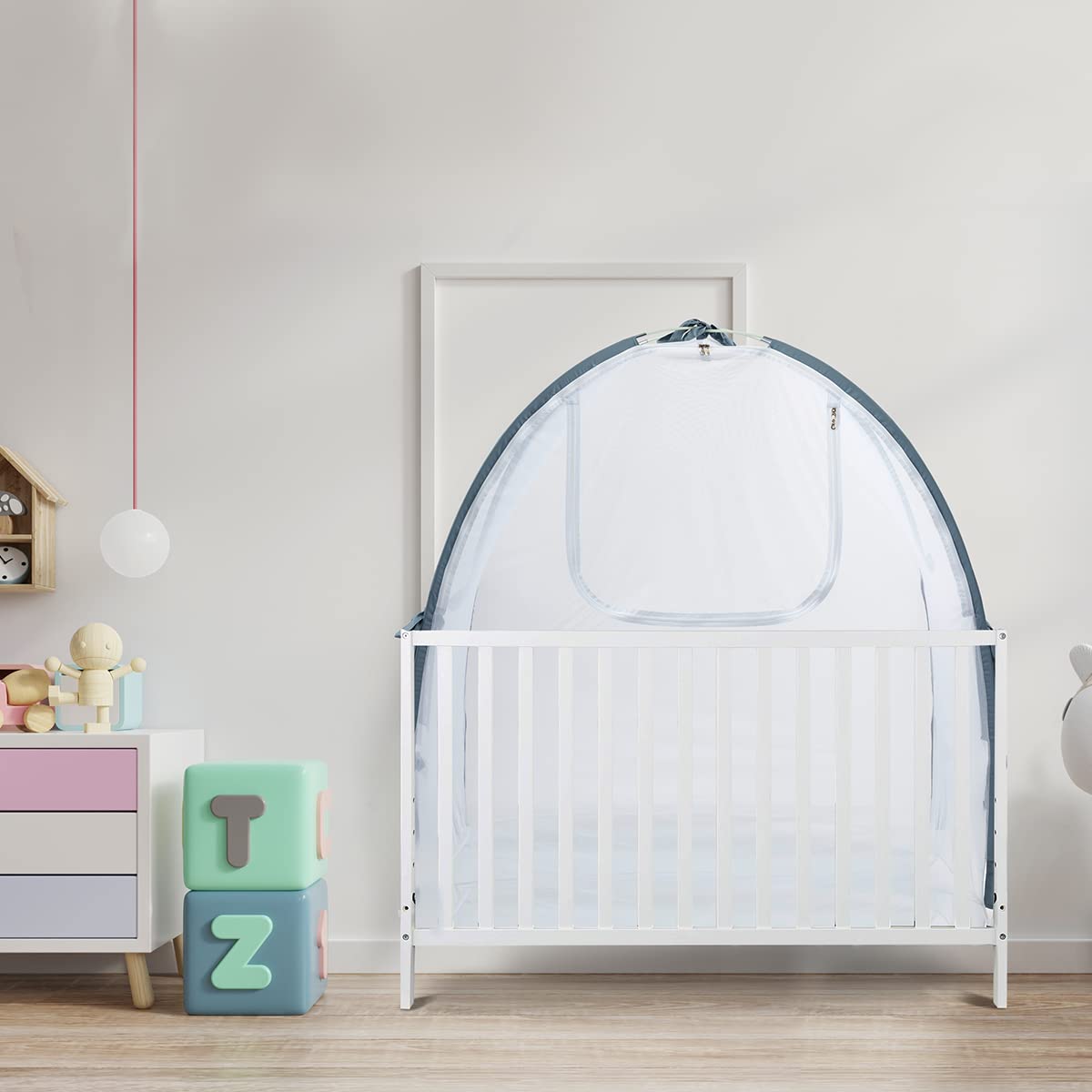 YOMECHEO Baby Crib Tent, Baby Safety Net for Cribs to Keep Baby from Climbing Out, Stable Structure Design with Strong Rods, See-Through Mesh Crib Mosquito Net