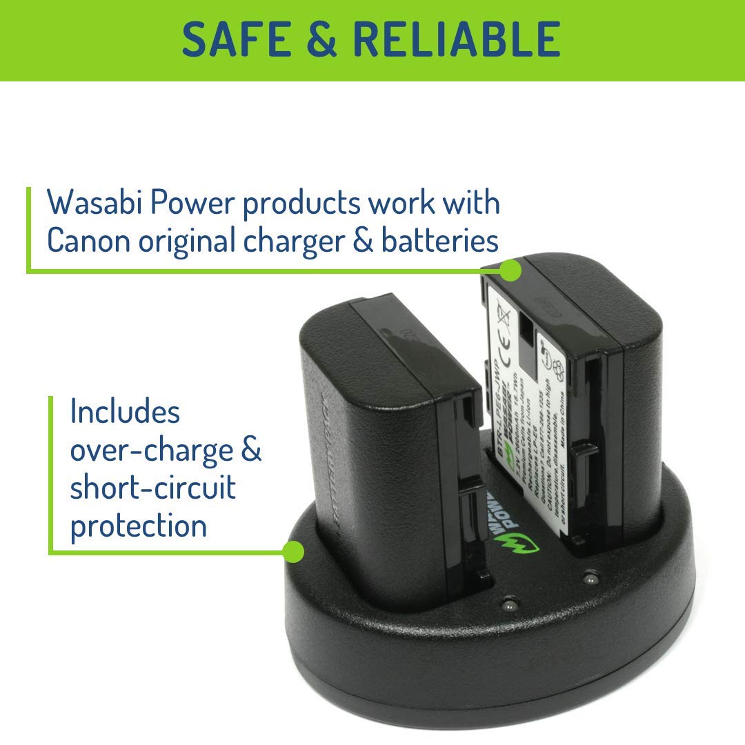 Wasabi Power LP-E6NH Battery (2-Pack) & Dual USB Charger for Canon EOS 5D Mark II/III/IV, 5DS, 5DS R, 6D, 6D Mark II, 7D, 7D Mark II, 70D, 80D, 90D, R, R5, R5C, R6, R7, Ra, XC10, XC15, BMPCC 4K and 6K