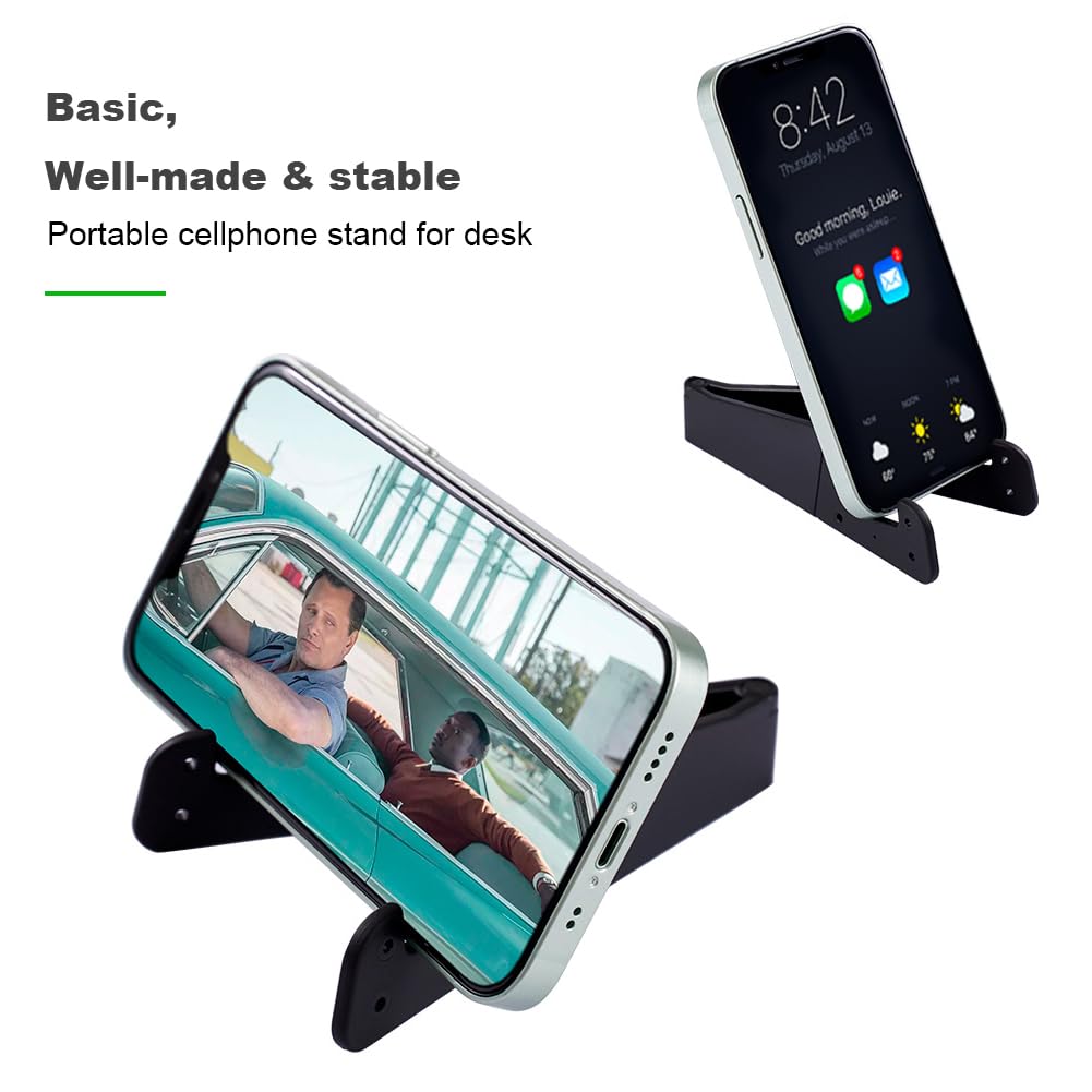 3 Pack Portable Cell Phone Stand for Desk, 【Upgraded Material】 Universal Pocket-Sized Foldable Small Mobile Phone Holder, V Smartphone Kickstand Mount Compatible with iPhone IPads Kindle Android-Black