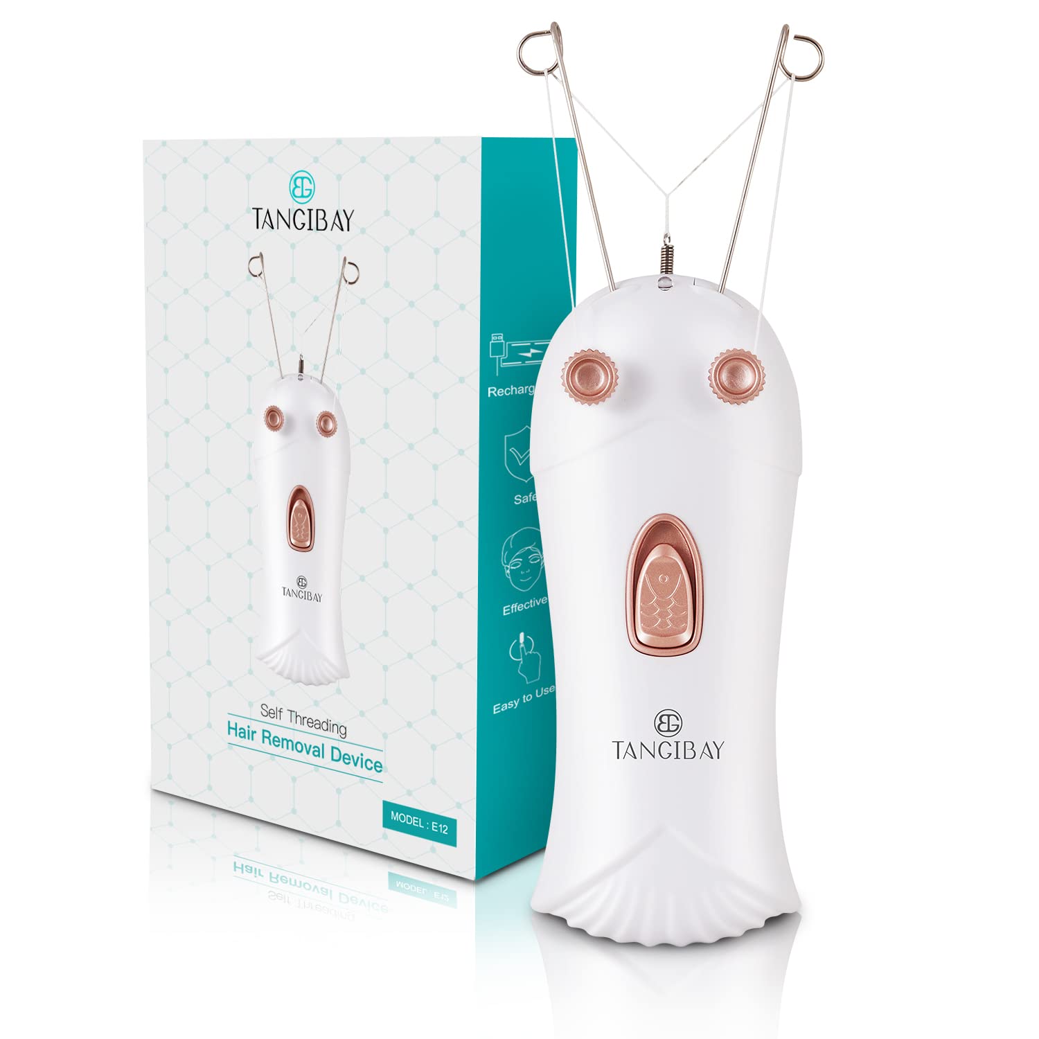 Tangibay Mermaid Threading Hair Removal - Rechargeable Facial Hair Threader Machine, Womens Automatic Thread Hair Remover Tool Kit, Electric Threads Epilator for Face, Upper Lip, Arms (White)