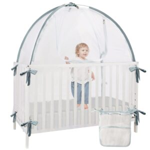 yomecheo baby crib tent, baby safety net for cribs to keep baby from climbing out, stable structure design with strong rods, see-through mesh crib mosquito net