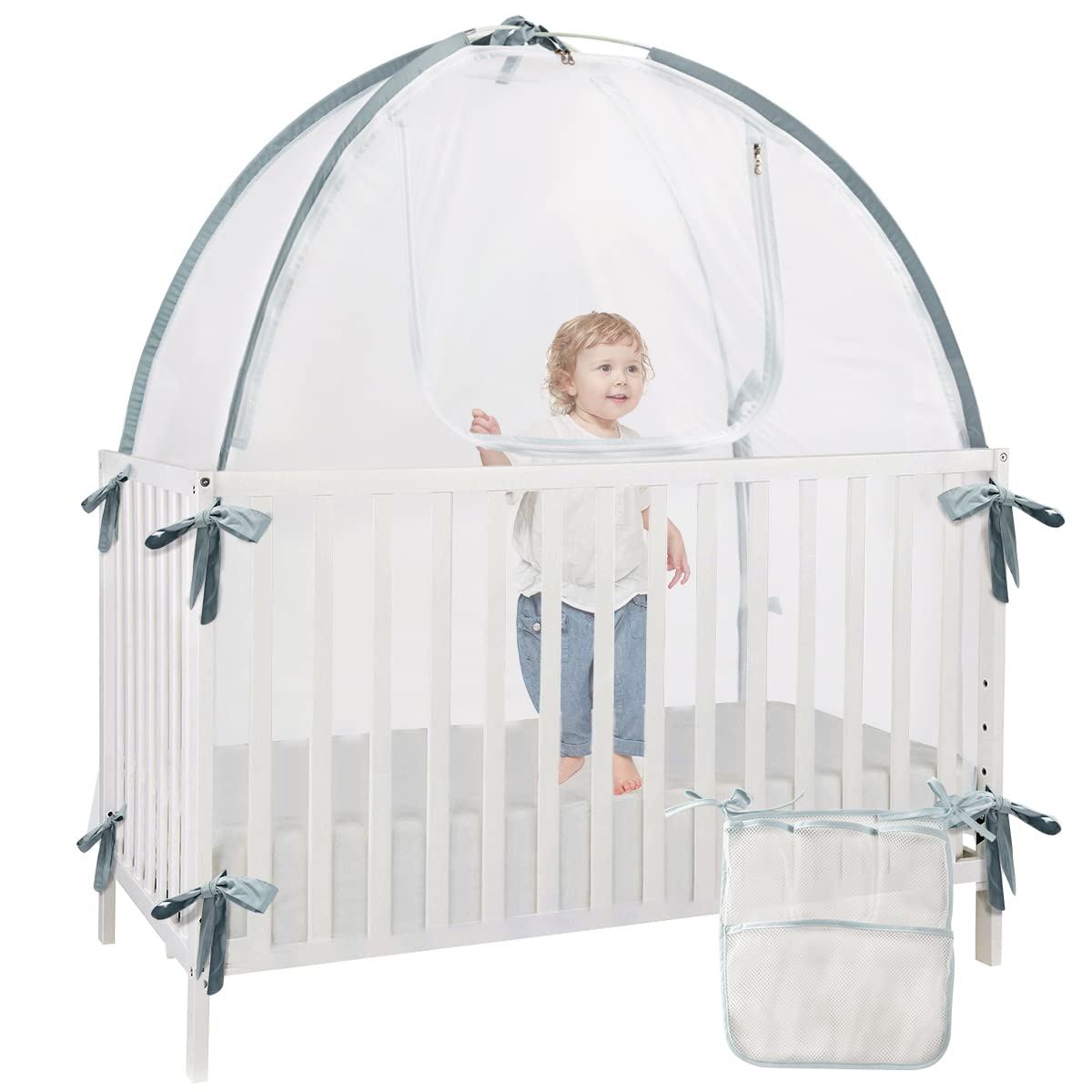 YOMECHEO Baby Crib Tent, Baby Safety Net for Cribs to Keep Baby from Climbing Out, Stable Structure Design with Strong Rods, See-Through Mesh Crib Mosquito Net