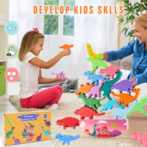 DiYiMi 12PCS Wooden Stacking Dinosaur Toys for Kids 3-5 Boys Toddler Toys for 2 Year Old Stacking Toys Gifts for 3 4 5 6Year Old Boys Montessori Toys for 2 Year Old Toys for Boys Gifts