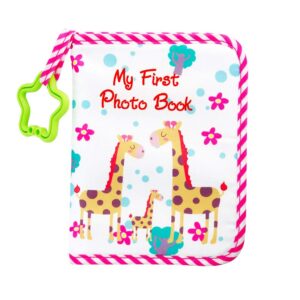 buviagem baby soft cloth album; baby‘s my first photo book for family memery with safe mirror holds 17 photos pink giraffe