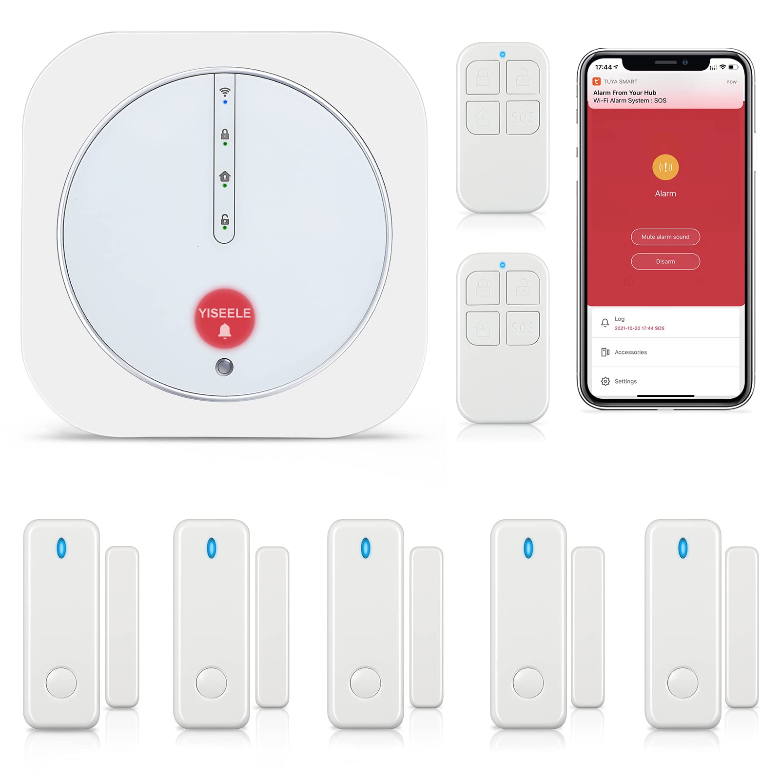 YISEELE Home Security System, Door Alarm System with WiFi, Alarm Security with Phone APP Alert, 9-Piece Kit: Alarm Siren, Door Window Sensor, Remote, Work with Alexa for House, Apartment