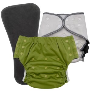 special needs big kids' protective briefs: nighttime cloth diaper set for incontinence & bedwetting, age 6-16 years (olive green, junior 2)