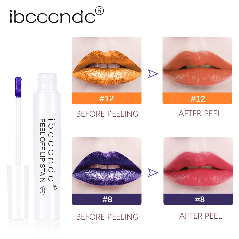 ibcccndc Peel Off Red Lip Stain 2 Colors Set -Long Lasting,Smudge Proof, Waterproof, Natural Base Liquid Lipstick Kit Nonstick Cup Tear-off Lip Gloss (Beautiful 8&12)