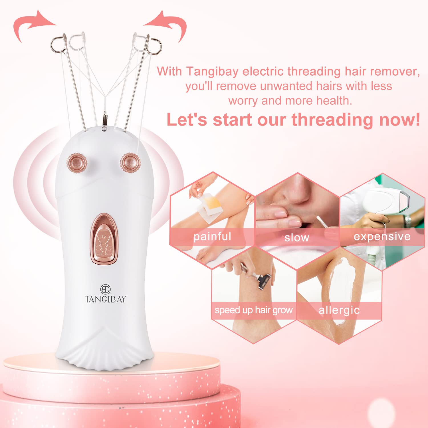 Tangibay Mermaid Threading Hair Removal - Rechargeable Facial Hair Threader Machine, Womens Automatic Thread Hair Remover Tool Kit, Electric Threads Epilator for Face, Upper Lip, Arms (White)