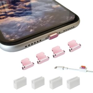 4 pack metal anti dust plugs compatible with iphone 13 12 11 pro xr xs ipad protects lightning charging dust cover with 4 pcs anti-lost storage for iphone x, xs, xr, 8, 7, 6 plus,pink