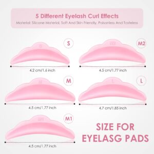 52 Pieces Eyelash Lift Tools, 50 Pieces Silicone Eyelash Pads with 2 Pieces Stainless Steel Eyelash Perm Tool Separator Lift Tools with Comb, Eyelash Curlers for Extension (Pink, Colorful)