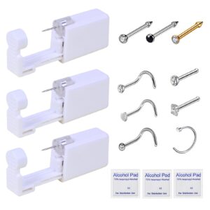 hyjlpaf nose piercing kit - 3 pack self nose piercing gun, disposable safety nose percinging kit with nose rings stud nose piercings gun kit tool