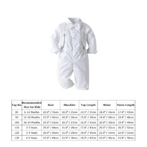 Baptism Christening Outfits for Boys Baby Clothes Sets Toddler Boy Outfit Gentleman Suits 3pcs Striped Bow Tie Shirts Suspenders Pants Birthday Formal Wedding Party Dress Suit # All White 12-18 Months