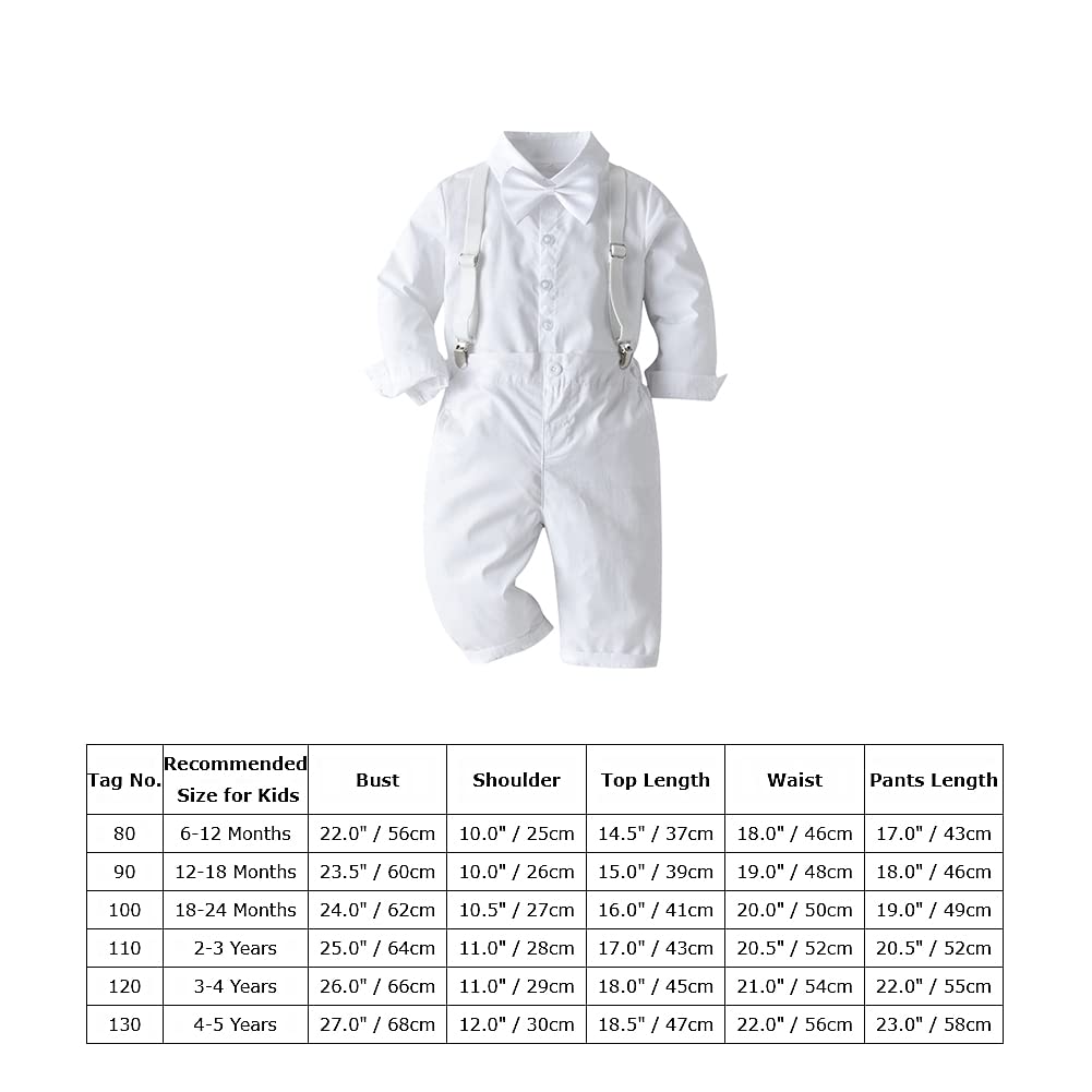 Baptism Christening Outfits for Boys Baby Clothes Sets Toddler Boy Outfit Gentleman Suits 3pcs Striped Bow Tie Shirts Suspenders Pants Birthday Formal Wedding Party Dress Suit # All White 12-18 Months