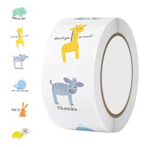 Cute Animals Thank You Stickers,Round 1 Inch 500 Labels Per Roll Animals Series Stickes,Thank You Label for Birthday Gift Envelope Closing Kids Toys Teacher Reward Stickers.