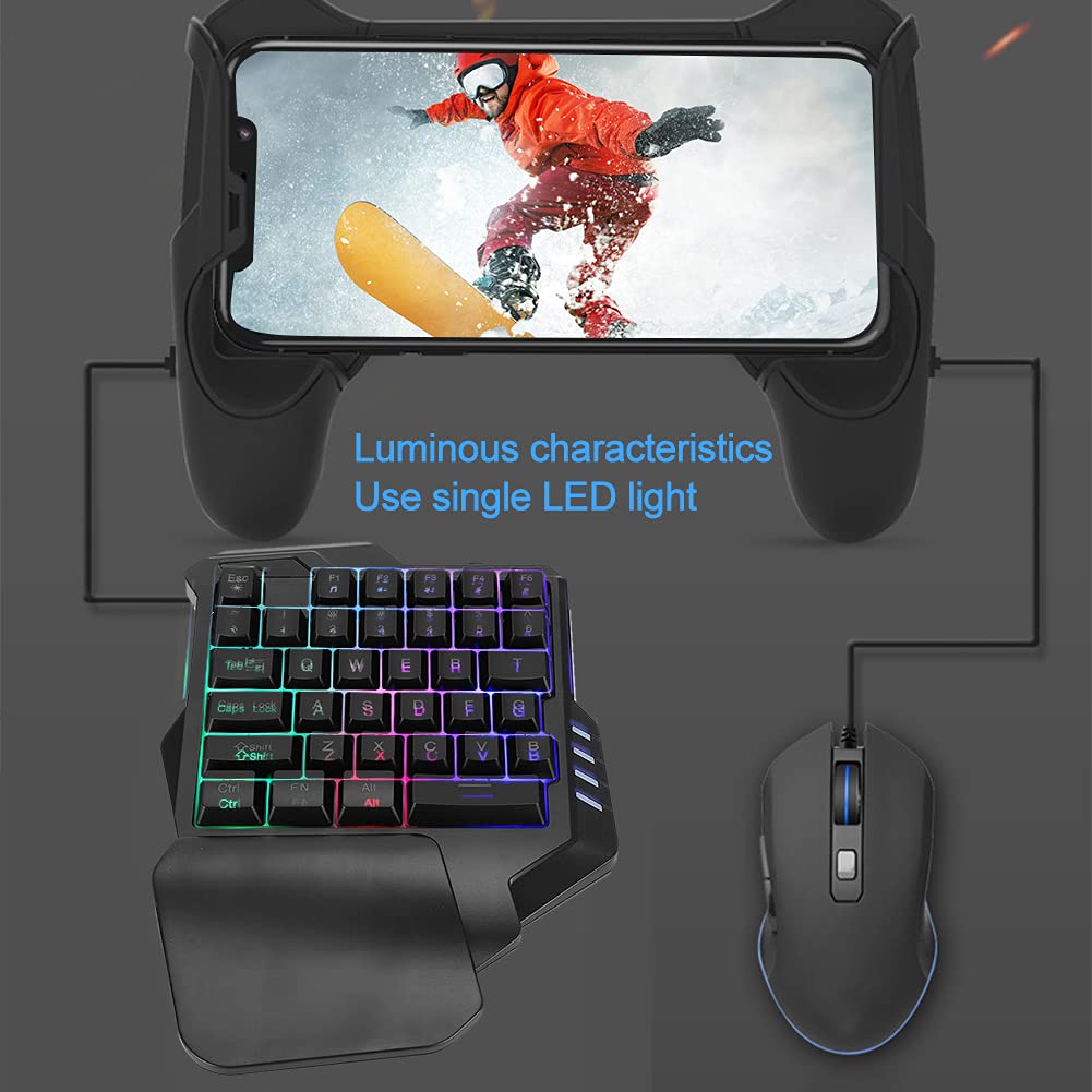 CHICIRIS LED Gaming Keyboard, Portable High & Low Key Layout Fast Response One-Handed Keyboard, Anti-Slip Design for / / / iOS Home