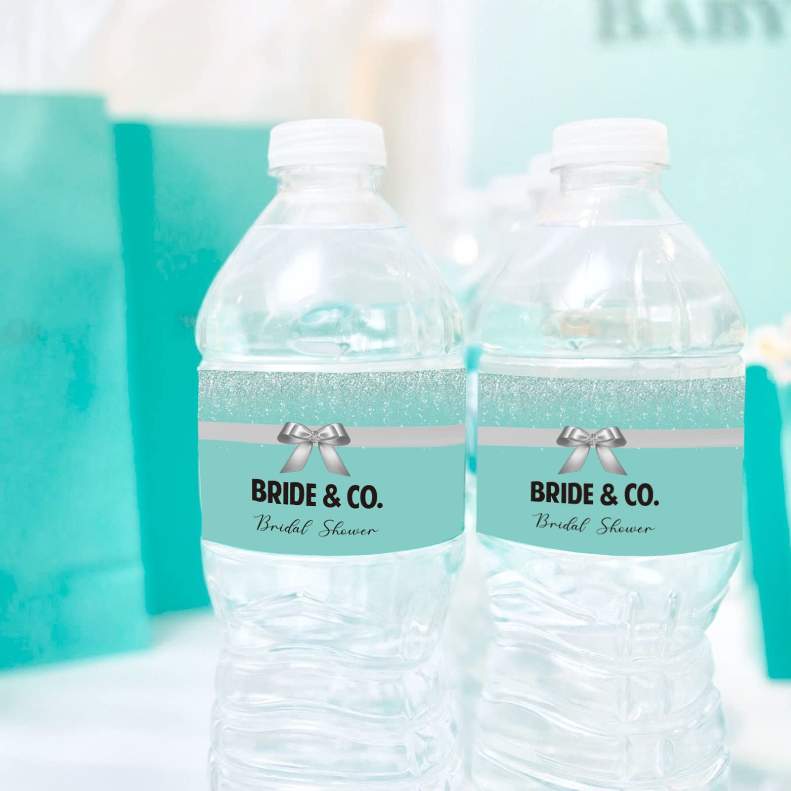 SDEXCSA Blue Bride & Co Water Bottle Labels, Breakfast at Tiffa-ny Theme Bridal Shower Wine Bottle Wrappers, Bride to Be Engagement Wedding Event Party Favors Supplies (8.5â€ x 2â€)