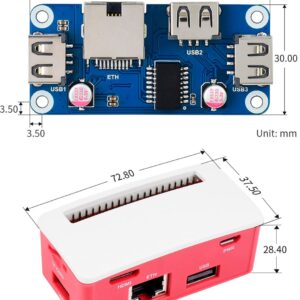 Ethernet/USB HUB HAT Board with ABS Case for Raspberry Pi Zero 2 W/Zero 2WH/Pi Zero/Zero W/Zero WH,with 3X USB Ports, Compatible with USB 2.0/1.1 and 1x RJ45 Ethernet Port 10/100M Auto-Negotiation