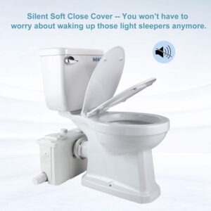 Upflush Macerating Toilet (3-Piece Kit)- Upflush Toilet for Basement Toilet System, Macerating Toilet with 500 Watt Macerator Pump, Extension Pipe and Round Bowl, for Kitchen Sink, Bathroom, Laundry