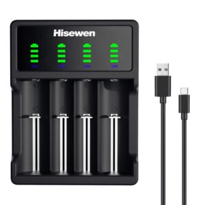 18650 battery charger, hisewen universal smart usb led dual battery charger 18650 for 3.7v li-ion 14500 16340 18350 26650 21700 rechargeable batteries