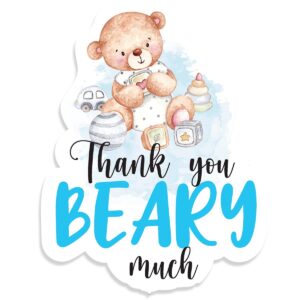 cute thank you beary much blue bear boy thank you stickers labels,bear lover party sticker for boy birthday party favor label decorations(10 in,80 labels)