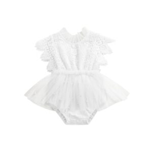 newborn infant baby girl lace ruffle sleeve romper dress sleeveless jumpsuit tutu skirtprincess outfit (white, 0-6 months)