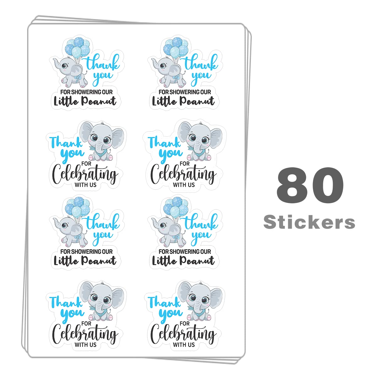 Cute Thank You for Celebrating with Us Blue Elephant Boy Thank You Stickers Labels,Elephant Party Sticker for Elephant Theme Boy Birthday Party Favor Label Decorations