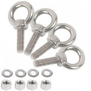 aivoof stainless steel eye bolts, 4 pack m10 shoulder eye bolt 1.2" heavy duty eyebolts screws in eye hooks with washer and nuts for lifting ring eyebolt thread length 30mm