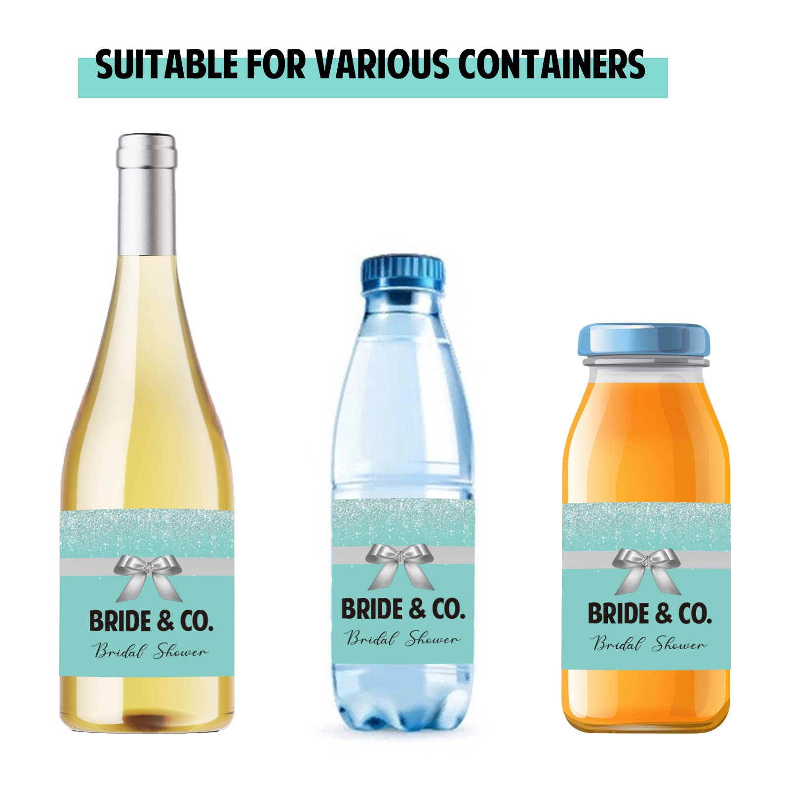 SDEXCSA Blue Bride & Co Water Bottle Labels, Breakfast at Tiffa-ny Theme Bridal Shower Wine Bottle Wrappers, Bride to Be Engagement Wedding Event Party Favors Supplies (8.5â€ x 2â€)