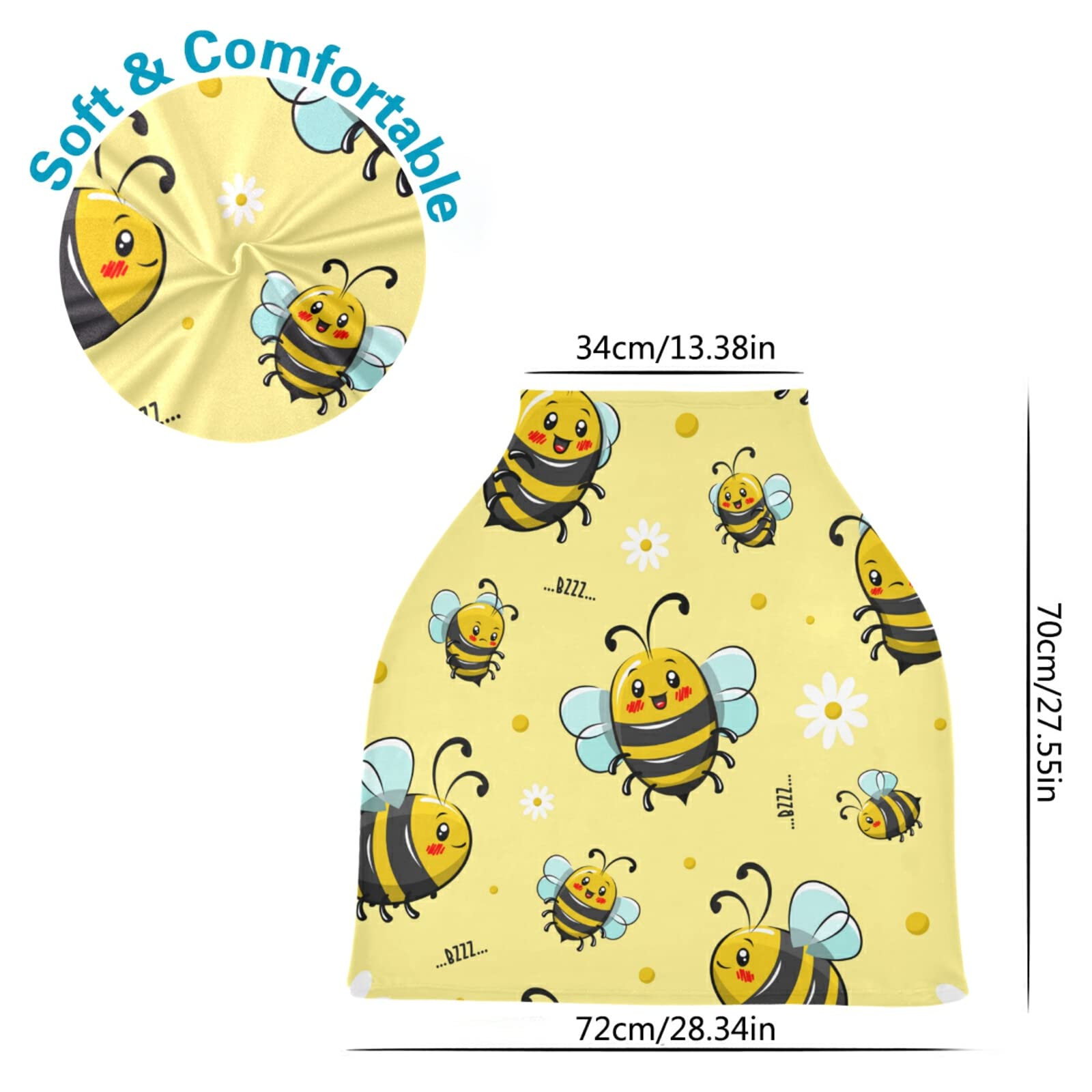 Cute Honey Bee Cartoon Nursing Cover Breastfeeding Cover, Soft Breathable Car Seat Covers, Stretchy Carseat Canopy Perfect for Boys Girls Infant, Suitable for Shopping Cart/High Chair/Stroller Covers