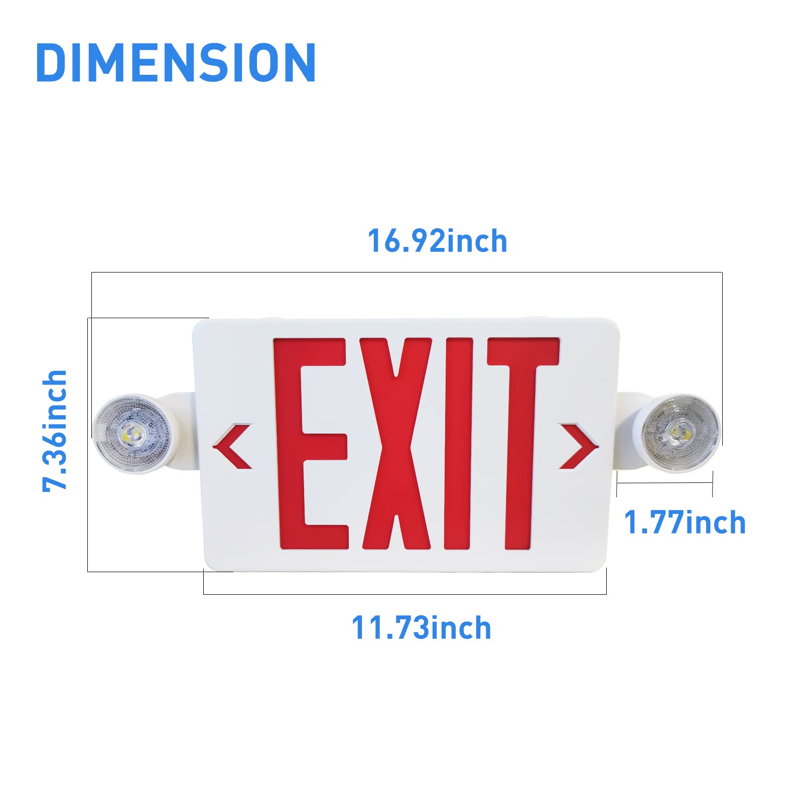 Exit Sign with Emergency Lights, Red Double-Face Exit Light with 90-Min Backup Battery, Universal Mount, Fire-Resistant ABS Housing, UL Listed, 120-277V (UL 94V-0 Rated)