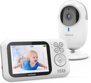 taktark baby monitors, bm802 3.2" video baby monitor with camera and audio, no wifi, night vision, 2 way audio, remote pan & tilt, vox sound detection, ideal for new parents