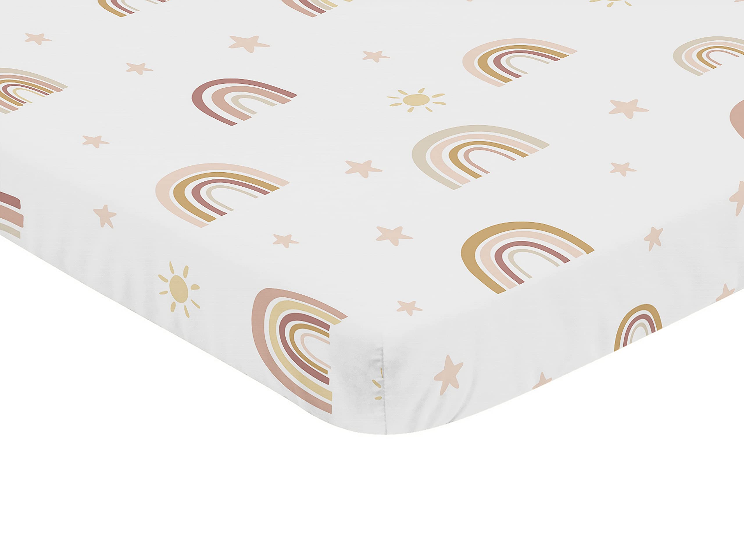 Sweet Jojo Designs Boho Rainbow Girl Fitted Mini Crib Sheet Baby Nursery for Portable Crib Pack Play - Blush Pink Dusty Rose Gold Yellow Mauve Taupe Beige Tan Bohemian Stars Sun Celestial Vintage Sky