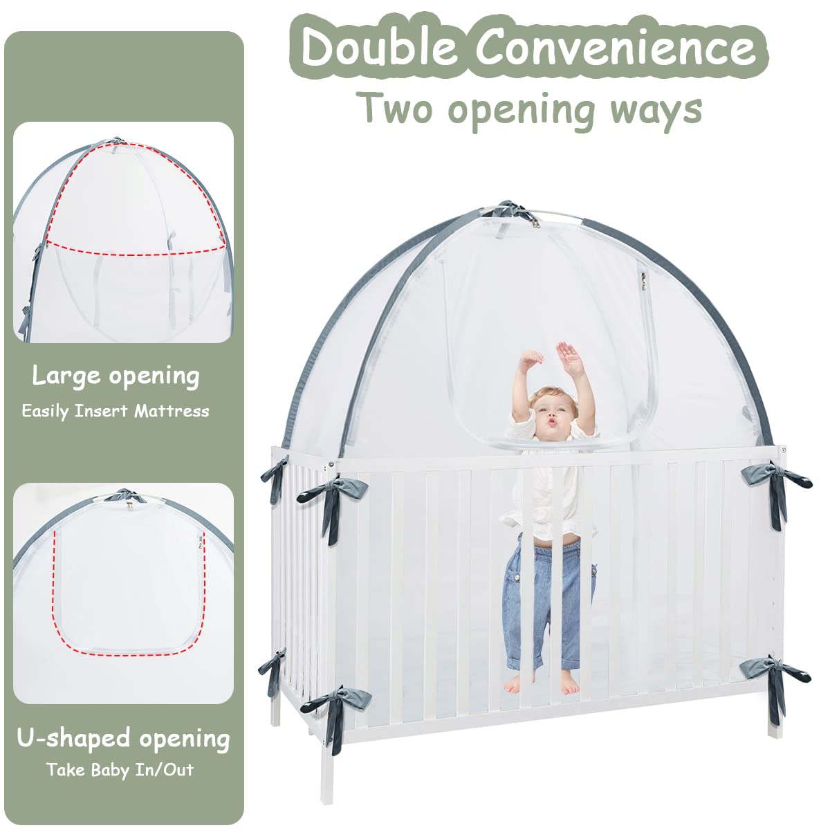 YOMECHEO Baby Crib Tent, Baby Safety Net for Cribs to Keep Baby from Climbing Out, Stable Structure Design with Strong Rods, See-Through Mesh Crib Mosquito Net