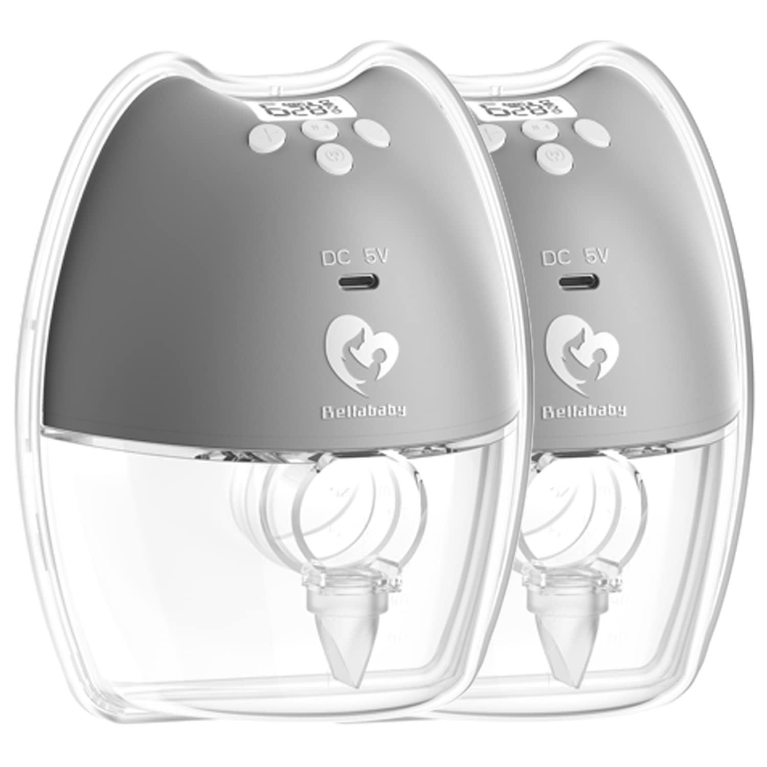 Bellababy Double Wearable Breast Pump (2 Pieces - Gray) Hands Free, Low Noise and Painless, 4 Modes & 9 Suction Levels