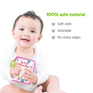 Buviagem Baby Soft Cloth Album; Baby‘s My First Photo Book for Family Memery with Safe Mirror Holds 17 Photos Pink Giraffe