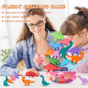 DiYiMi 12PCS Wooden Stacking Dinosaur Toys for Kids 3-5 Boys Toddler Toys for 2 Year Old Stacking Toys Gifts for 3 4 5 6Year Old Boys Montessori Toys for 2 Year Old Toys for Boys Gifts