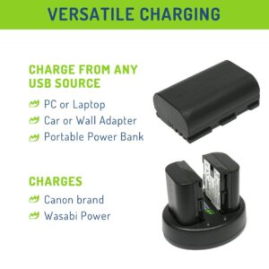 Wasabi Power LP-E6NH Battery (2-Pack) & Dual USB Charger for Canon EOS 5D Mark II/III/IV, 5DS, 5DS R, 6D, 6D Mark II, 7D, 7D Mark II, 70D, 80D, 90D, R, R5, R5C, R6, R7, Ra, XC10, XC15, BMPCC 4K and 6K