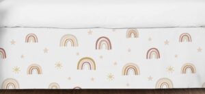 sweet jojo designs boho rainbow girl baby crib bed skirt nursery dust ruffle - blush pink dusty rose gold yellow mauve taupe beige tan bohemian stars sun celestial vintage sky