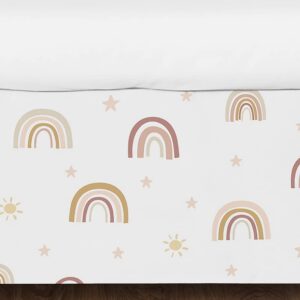 Sweet Jojo Designs Boho Rainbow Girl Baby Crib Bed Skirt Nursery Dust Ruffle - Blush Pink Dusty Rose Gold Yellow Mauve Taupe Beige Tan Bohemian Stars Sun Celestial Vintage Sky