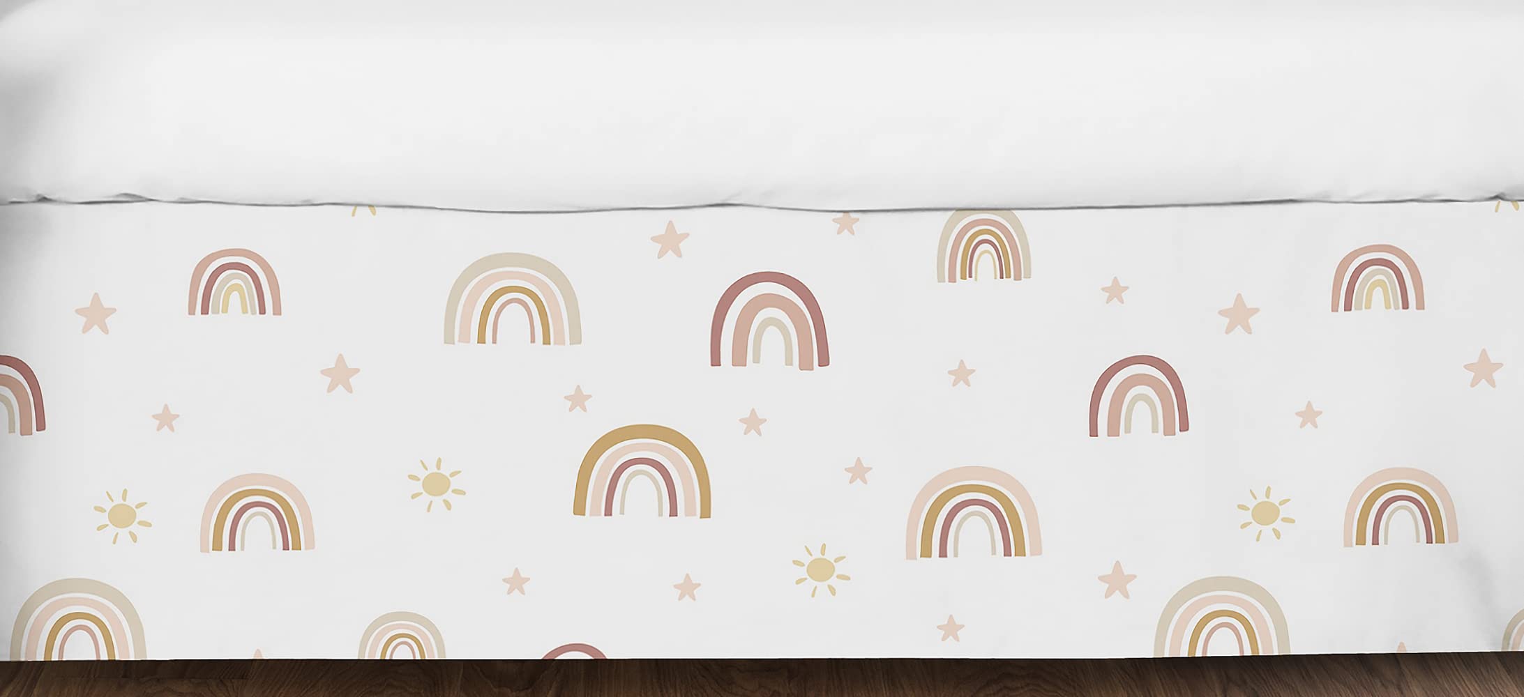 Sweet Jojo Designs Boho Rainbow Girl Baby Crib Bed Skirt Nursery Dust Ruffle - Blush Pink Dusty Rose Gold Yellow Mauve Taupe Beige Tan Bohemian Stars Sun Celestial Vintage Sky